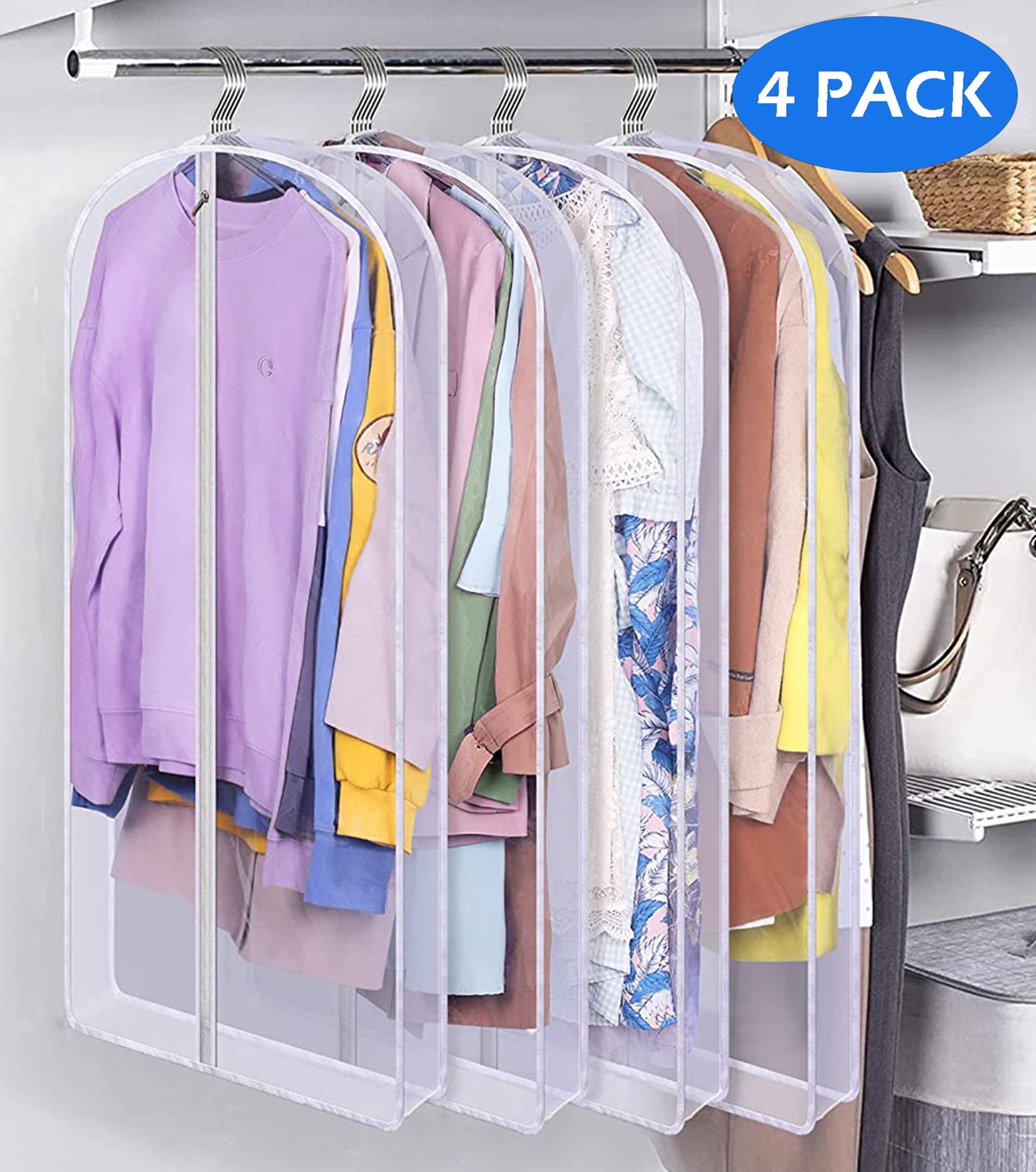 Misslo 40" Clear Garment Bags Hanging Suit Bags for Closet Storage ...