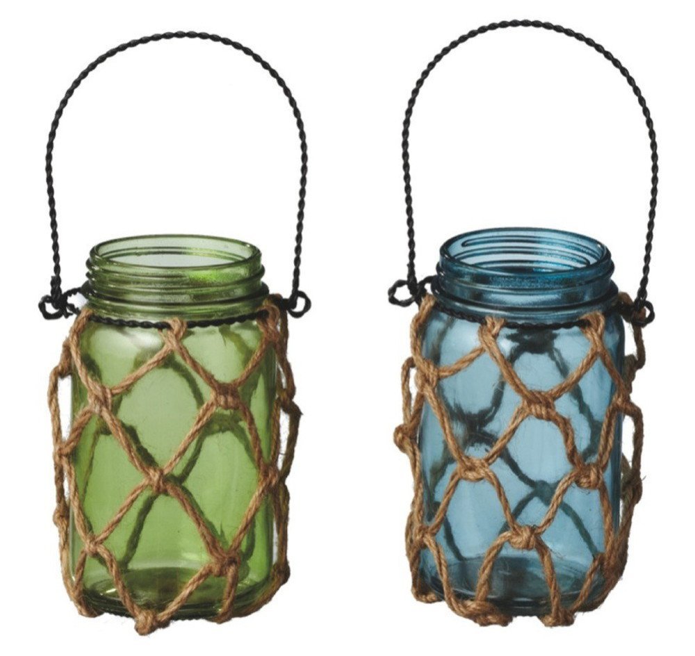 Midwest CBK Blue & Green Mason Jar Hangers with Jute Rope Set 2 ...