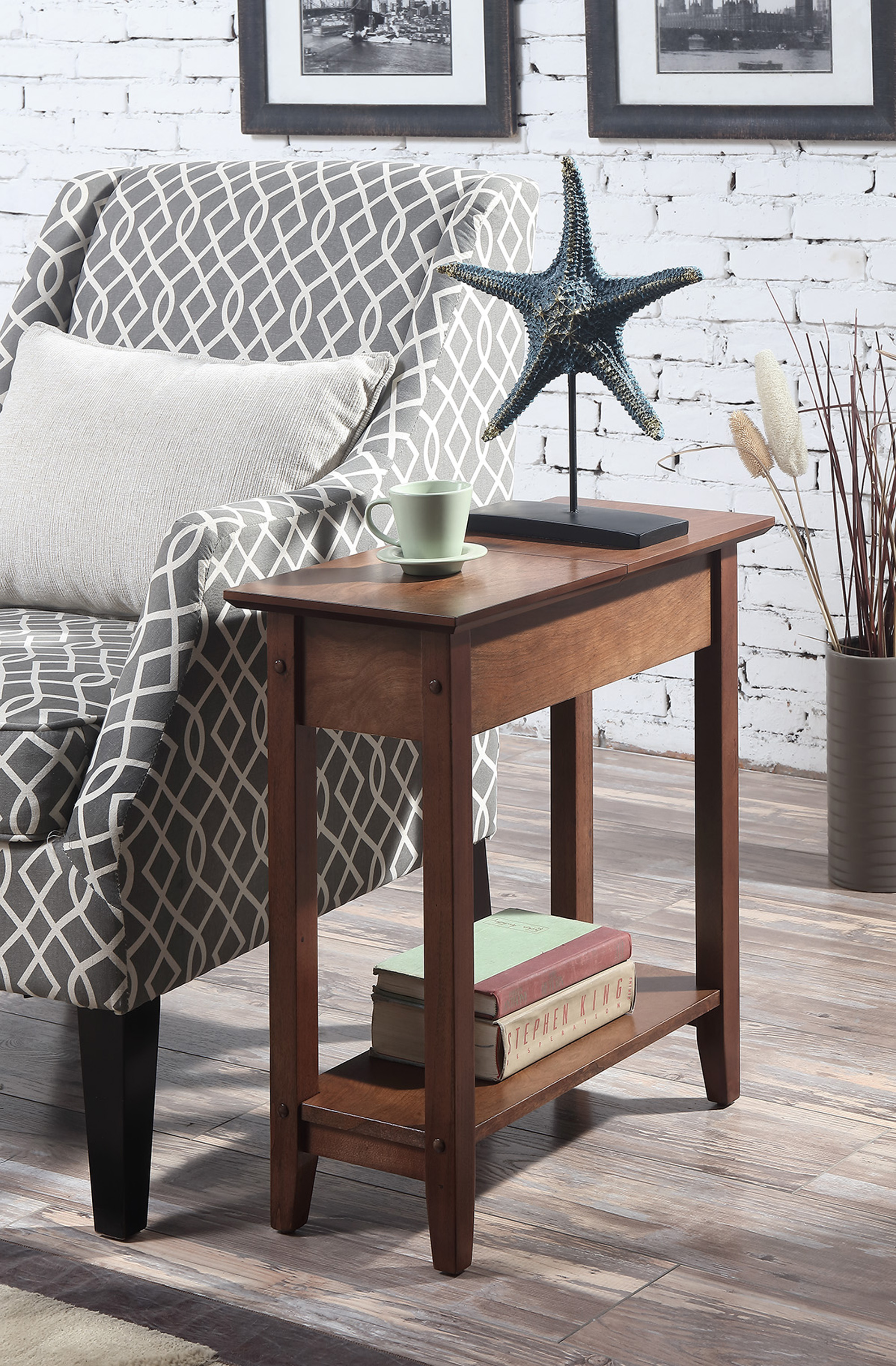 Convenience Concepts American Heritage Flip Top End Table, Dark Walnut ...