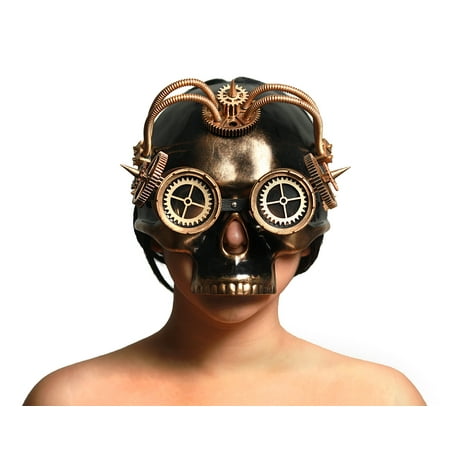 Spiked Steampunk Skull Costume Mask w/Tubes Gears & Goggles Halloween ...