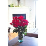 Arabella Bouquets Fresh Cut 25 Red Roses with Free Elegant Hand-Blown ...
