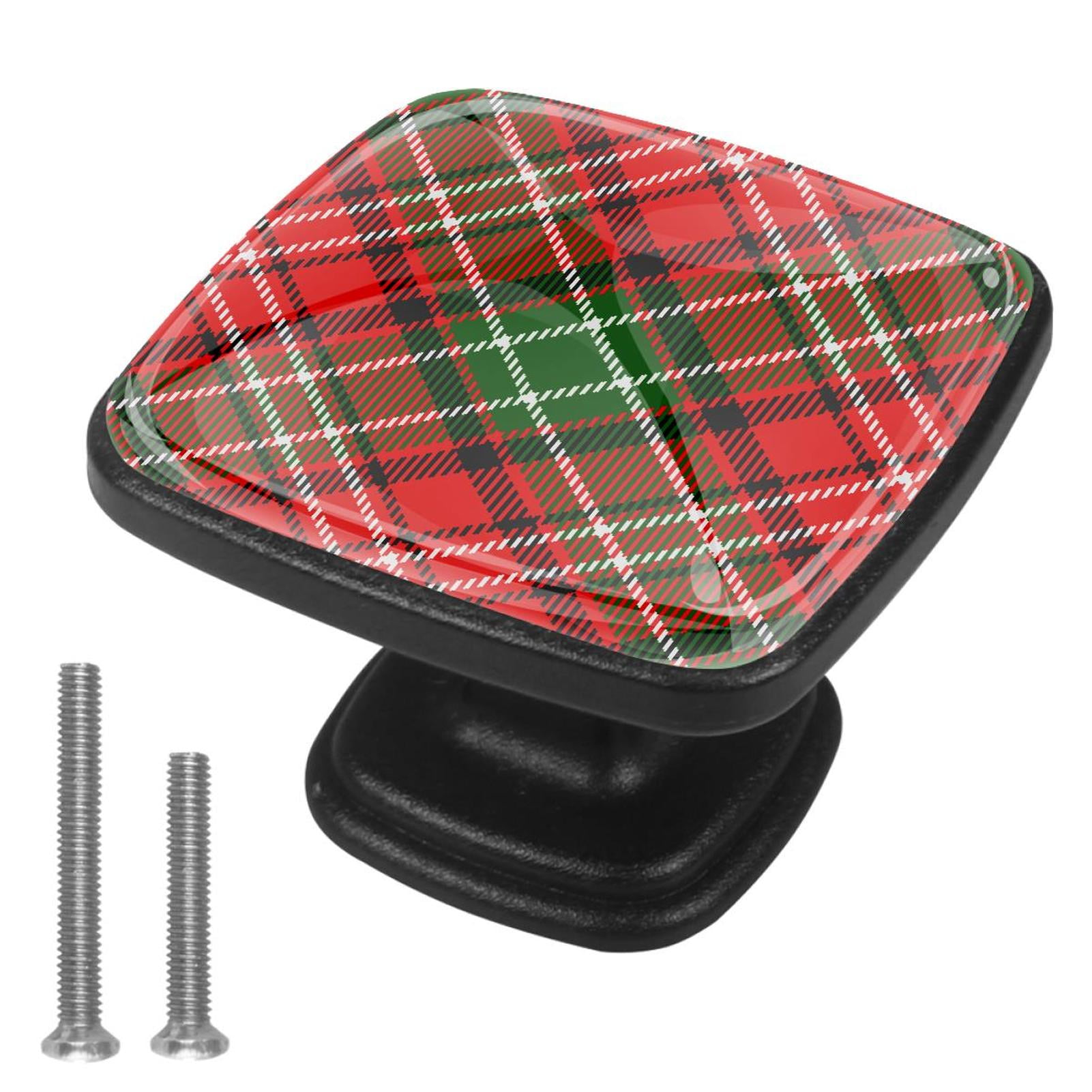 4 Pcs Cabinet Handle Drawer Pulls Red Plaid Pattern Knobs with Screws ...