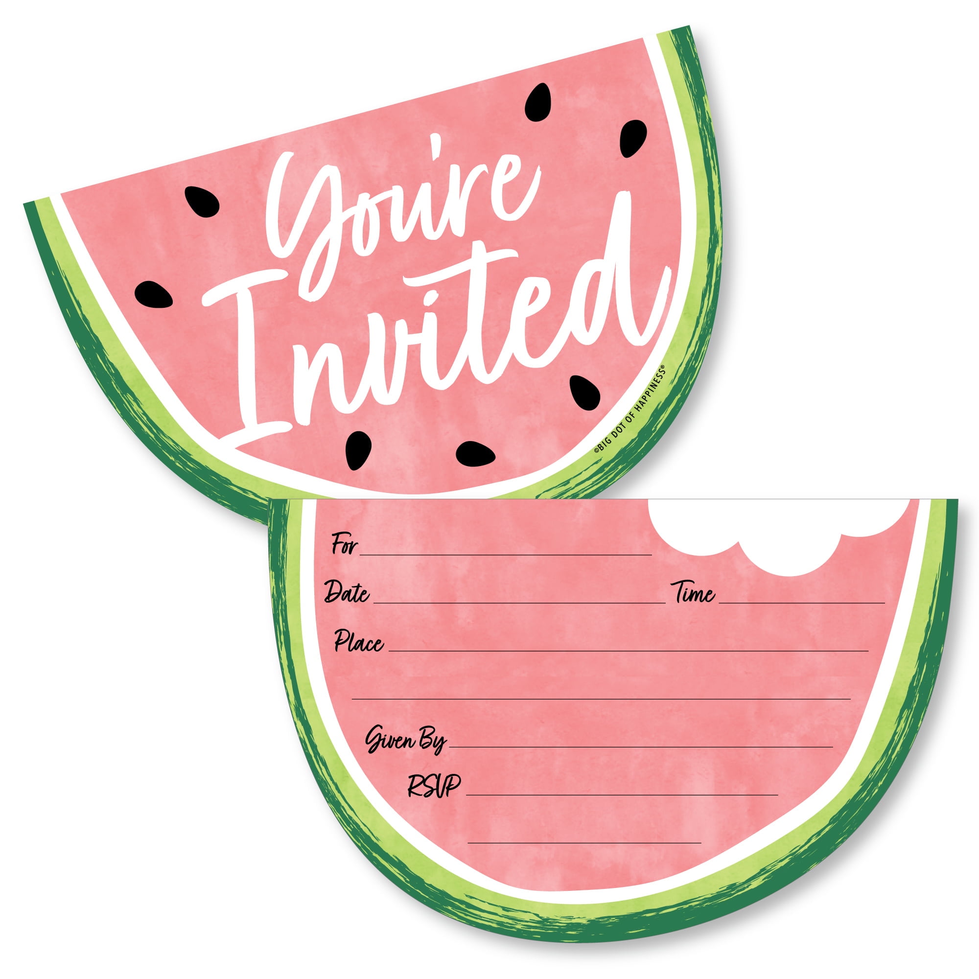 Big Dot of Happiness Sweet Watermelon - Shaped Fill-In Invitations ...