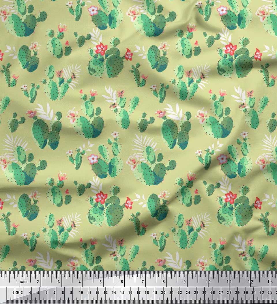 Soimoi Satin Silk Fabric Floral & Cactus Tree Printed Craft Fabric by ...