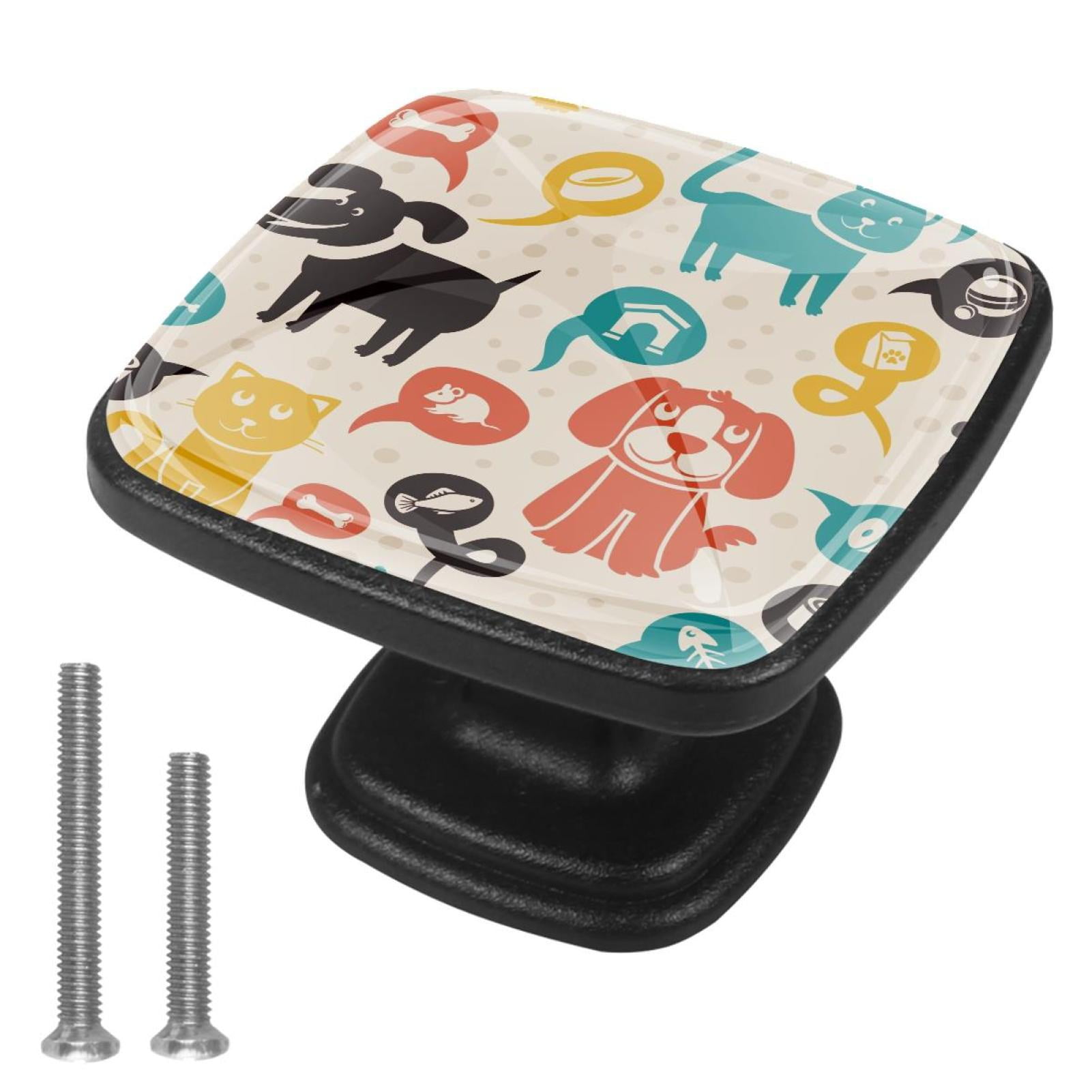 4 Pcs Cabinet Handle Drawer Pulls Cat Knobs with Screws Square ...
