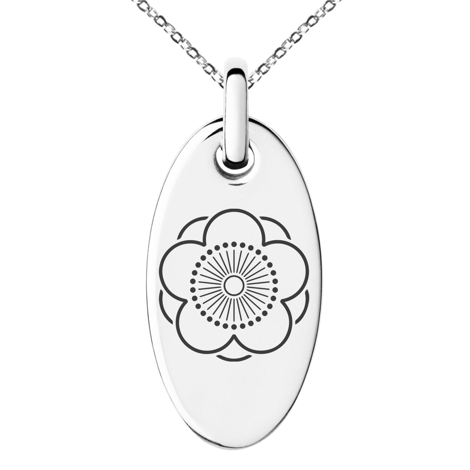 Stainless Steel Kage Yae Mukou Ume Kamon Crest Engraved Small Oval ...