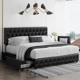 Homfa Faux Leather Storage Platform Bed Frame, King Black Bed Frame ...