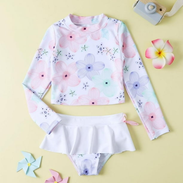 Uccdo Girls Rash Guards Swimsuits Long Sleeve Floral Swim Shirts ...
