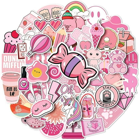 Pink Cute Aesthetic Stickers: 100 Pcs Kawaii Stickers For Teen Girls ...