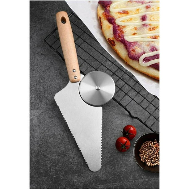 serony Pizza Cutter Multipurpose Wooden Handle Slicer Stainless Steel ...