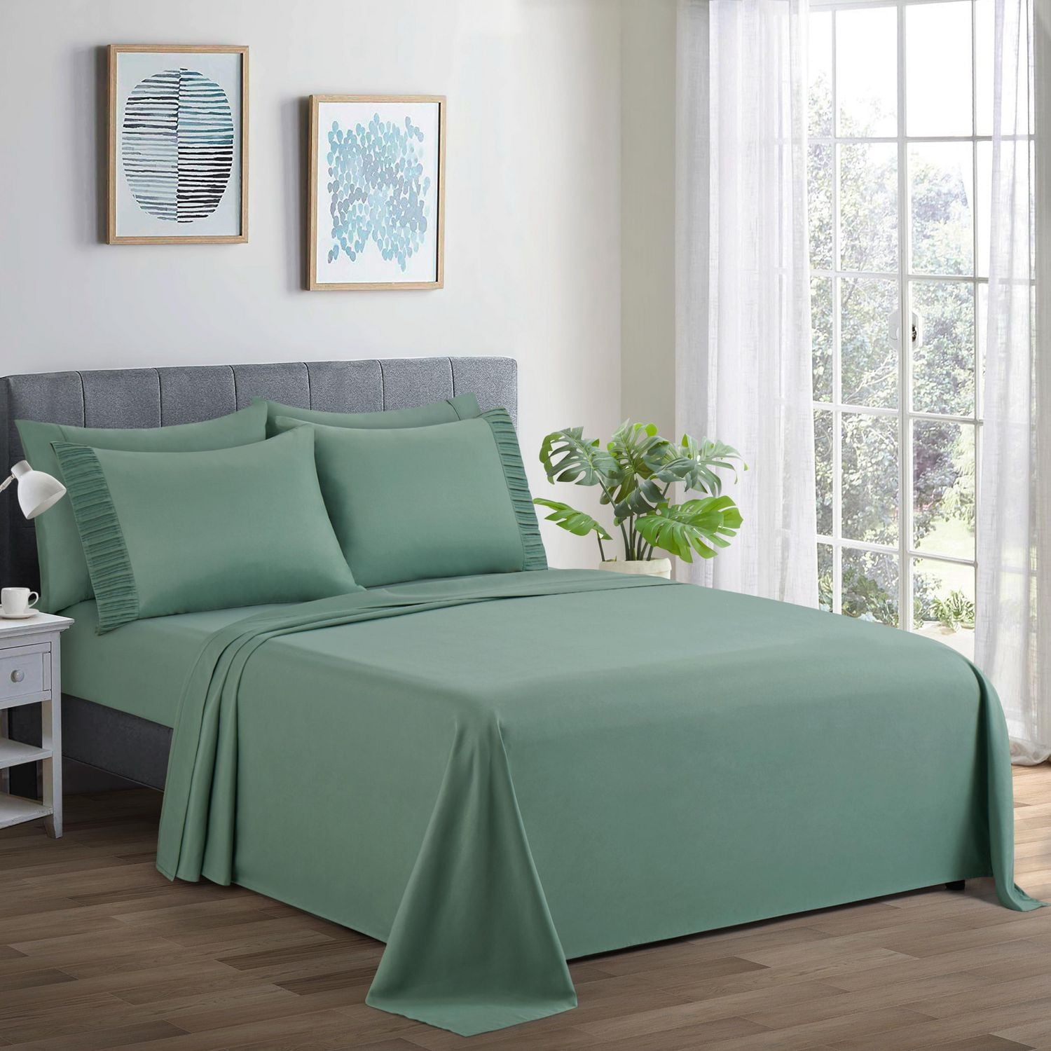Marina Decoration Ultra Soft Silky Deep Pocket Solid Rayon From Bamboo Bedding All Season Sheet Set  Green Color
