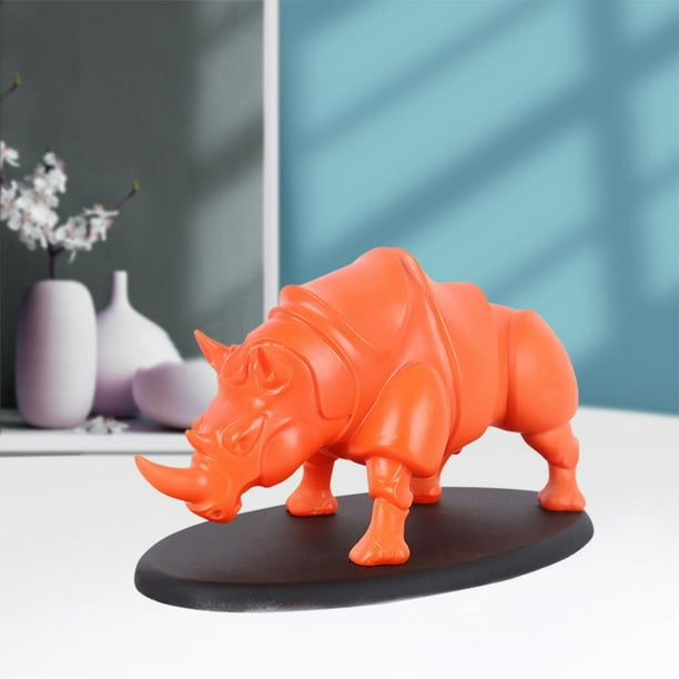 Rhino Statue Figurines Animal Rhinoceros Resin Sculpture Ornaments Home ...