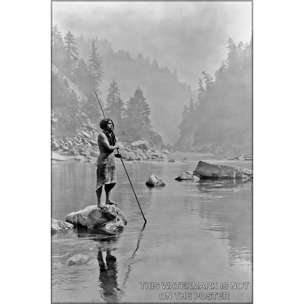 24"x36" Gallery Poster, hupa indian fishing smoky day at the Sugar Bowl ...
