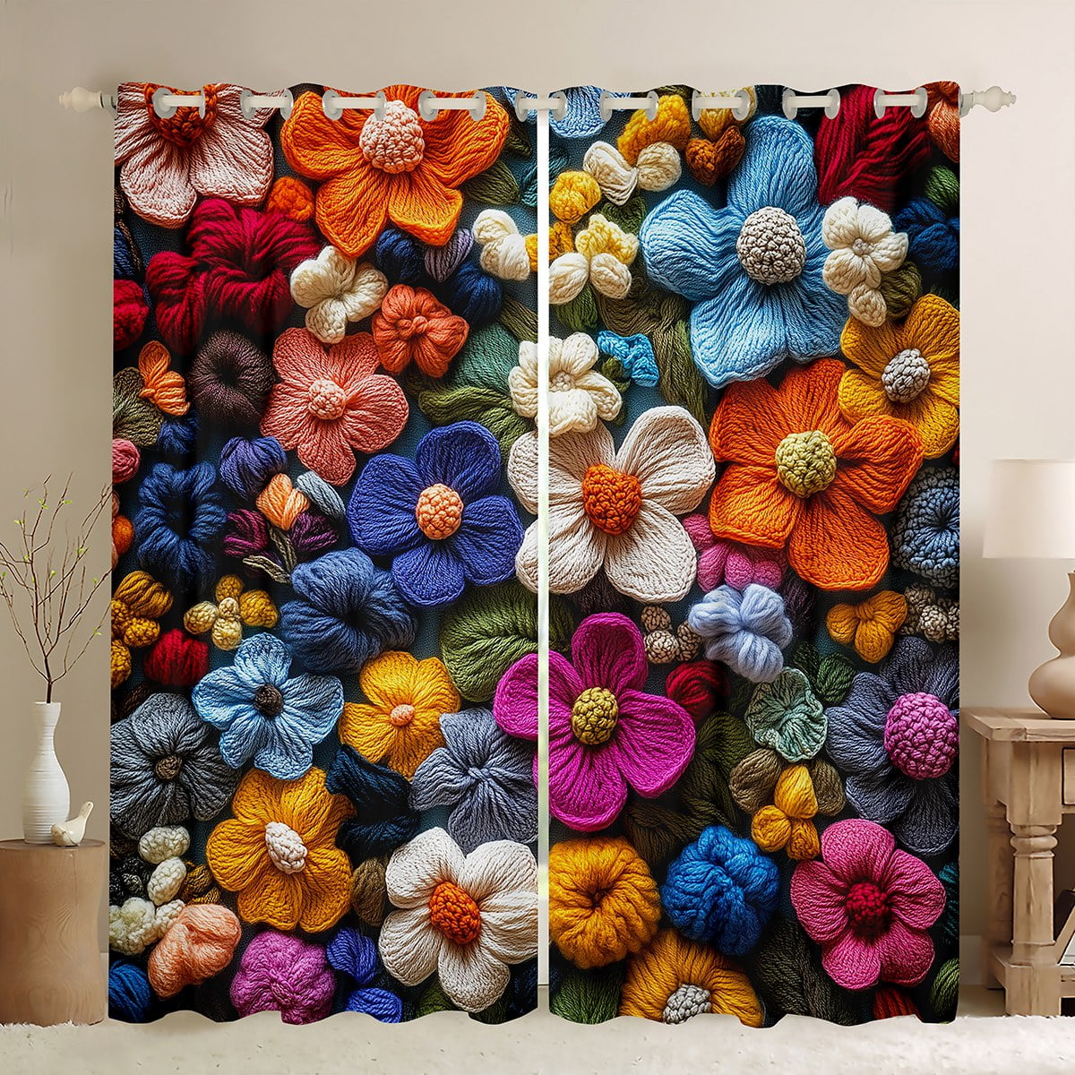 Erosebridal Cartoon Flower Curtains for Living Room, Princess Floral 30 ...