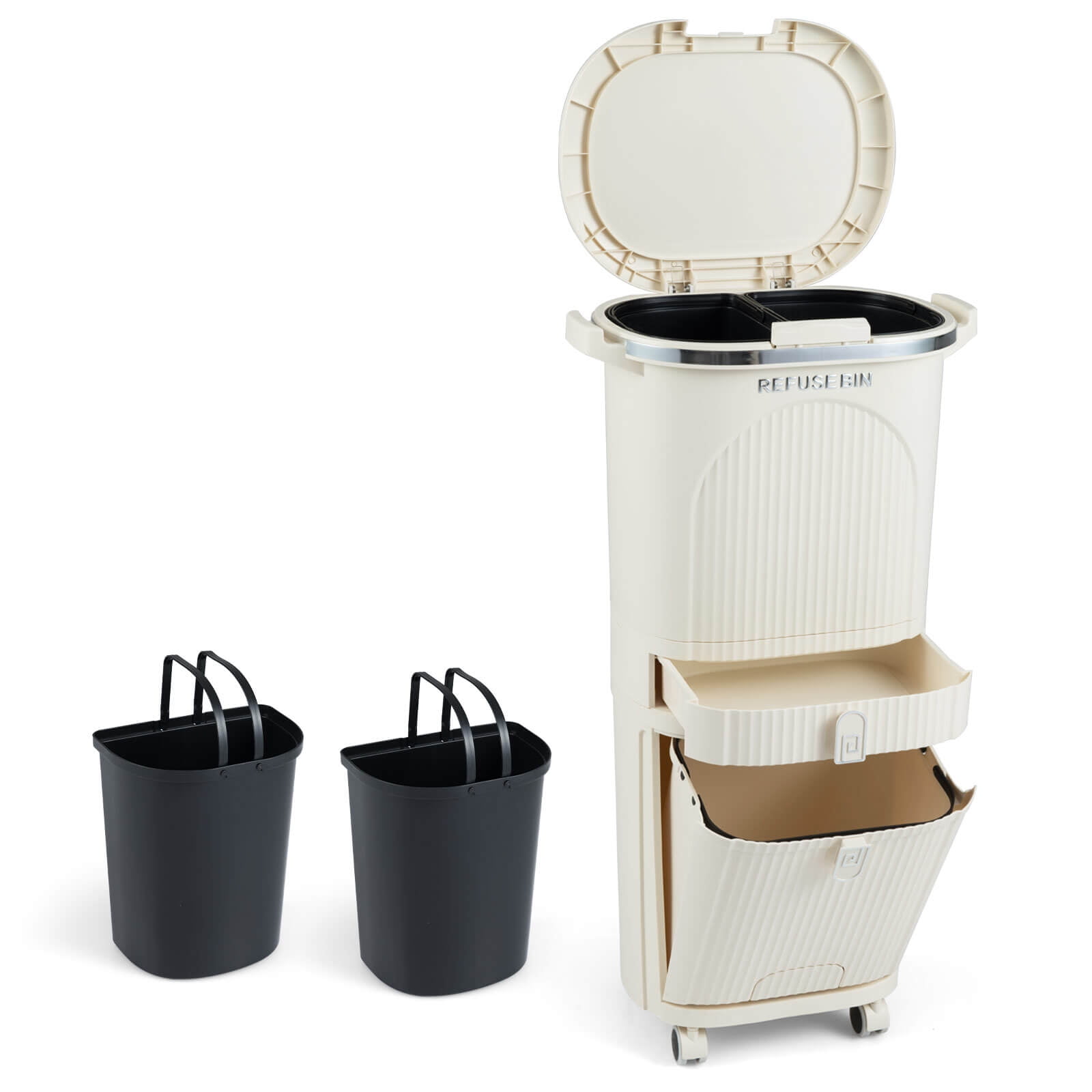 Costway 11 Gallon Kitchen Trash Can With Lid  2 Removable Buckets  Drawer  Step Pedal 17 X 11.5 X 32.5 (L X W X H)