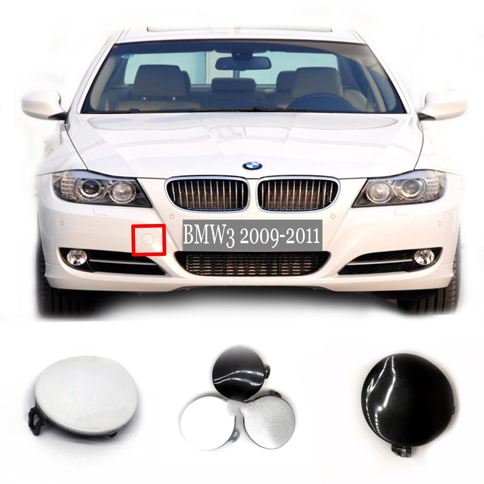 Trimla White Front Tow Cover for 09-11 BMW 3 series 4Door Fit 316i 318i 320i 325d 328i 330xi ...
