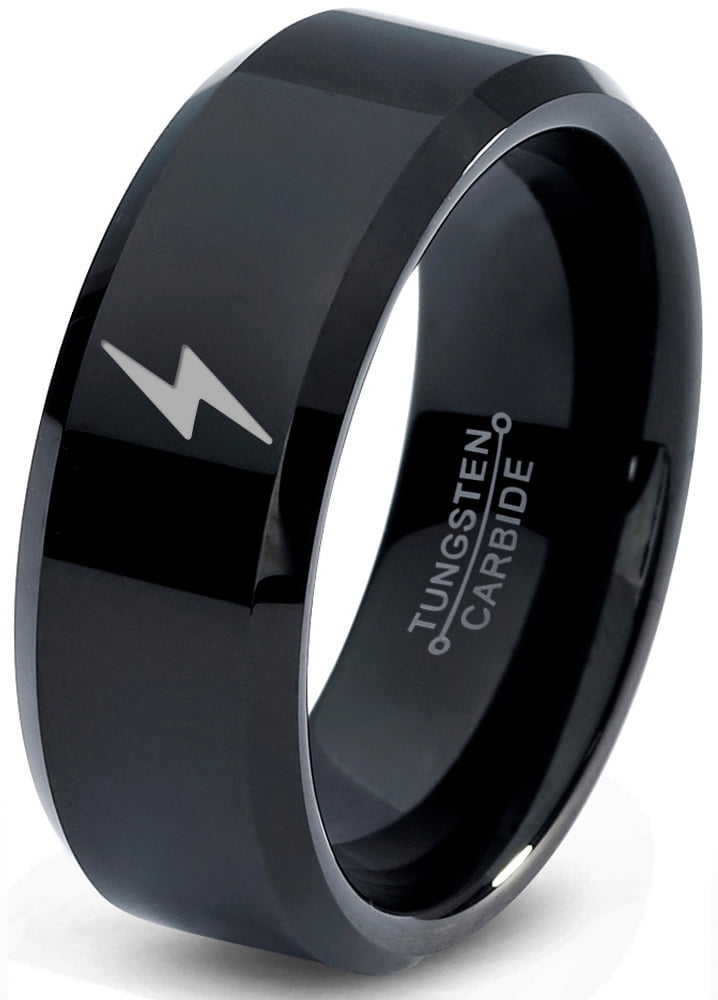 Tungsten Flash Thunder Lightning Bolt Band Ring 8mm Men Women Comfort ...
