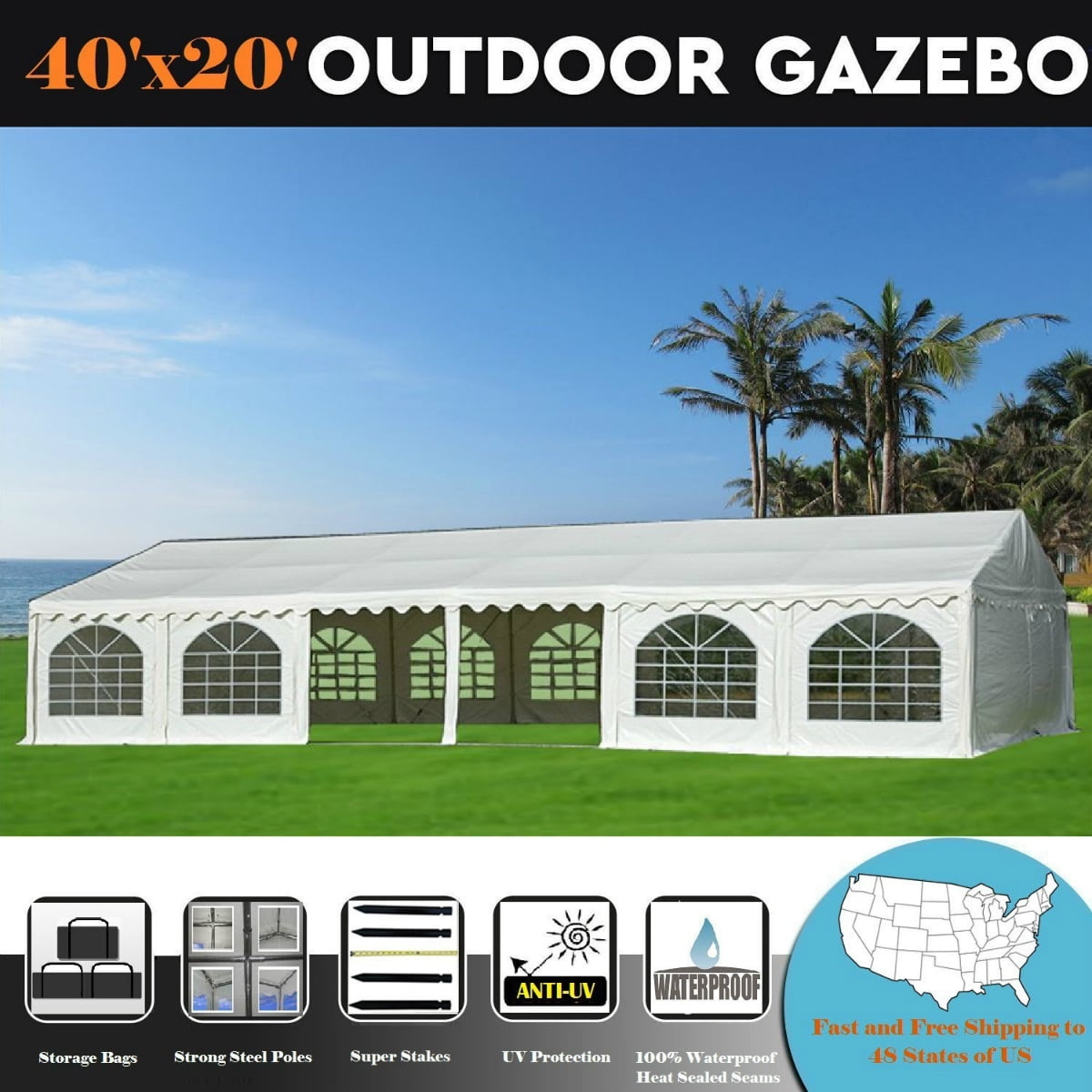 40'x20' PVC Fire Retardant Party Tent Wedding Canopy Shelter - White ...