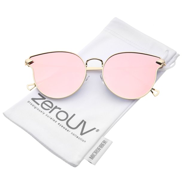 Zerouv Womens Metal Frame Arrow Temples Colored Mirror Flat Lens Cat