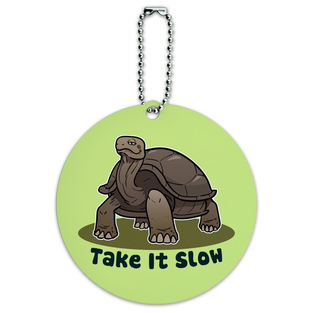 Tortoise Take It Slow Turtle Round Luggage ID Tag Card Suitcase Carry ...