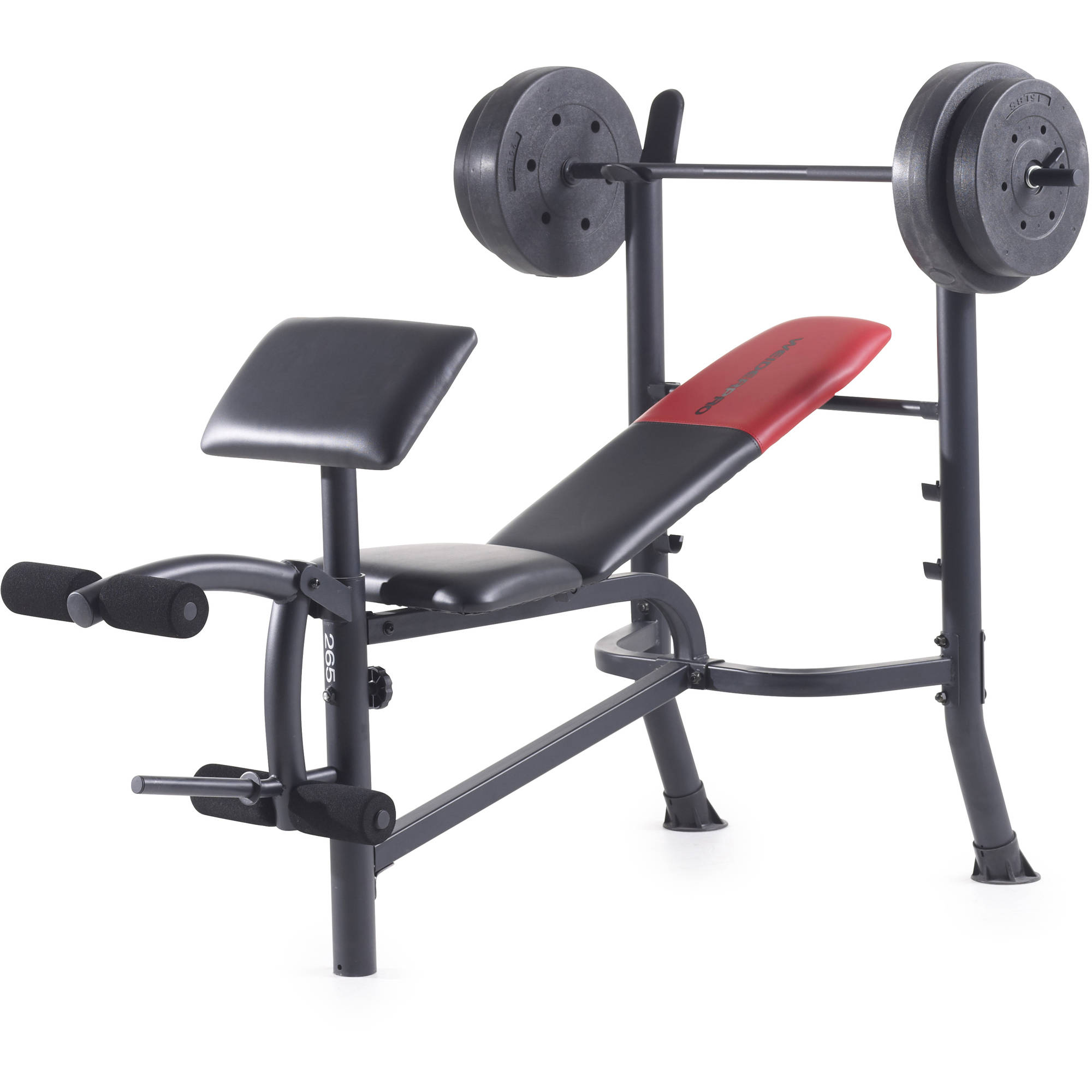 Weider Pro 265 Home Gym Bench Press Set 80 Pound Vinyl Weight Set Weider Pro 265 Home Gym Bench Press Set 80 Pound Vinyl Weight Set