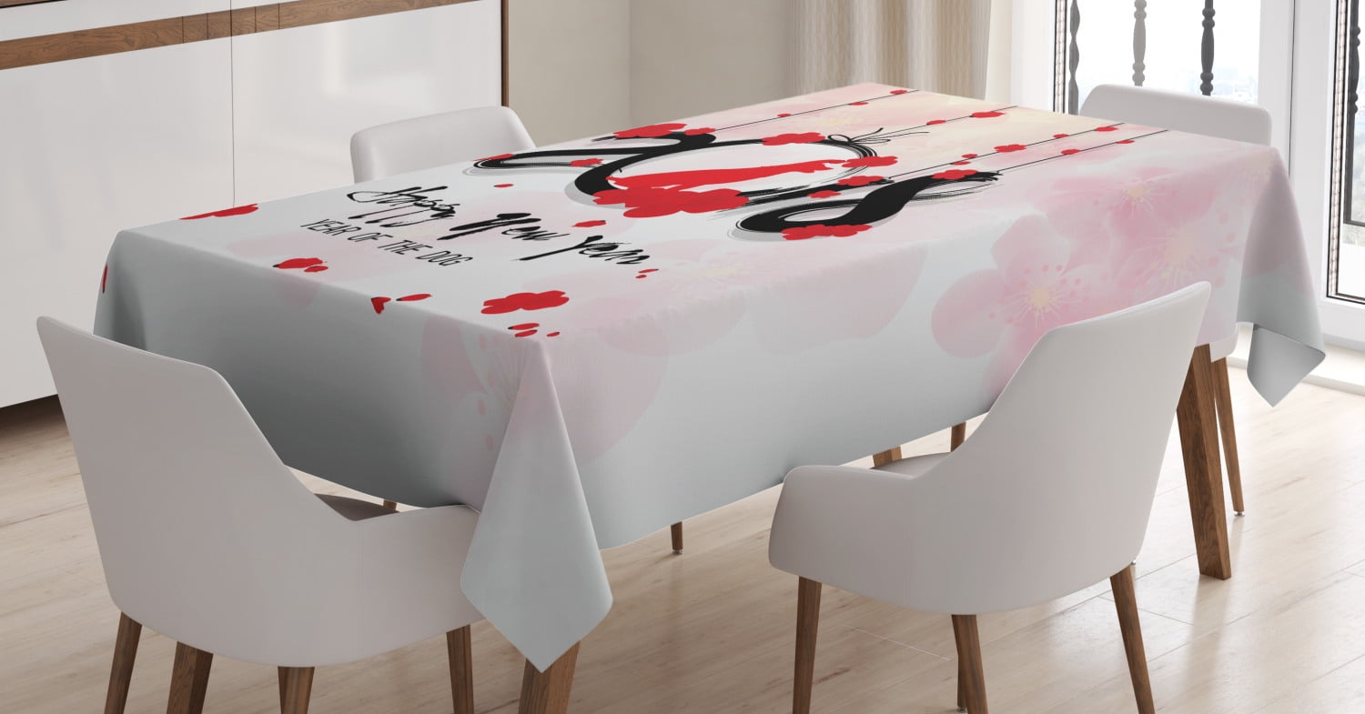 Year of the Dog Tablecloth, Brush Calligraphy New Year with Cherry ...
