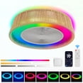 21" Modern Rustic Ceiling Fan Light with LED RGB Mood Lighting, Rope ...