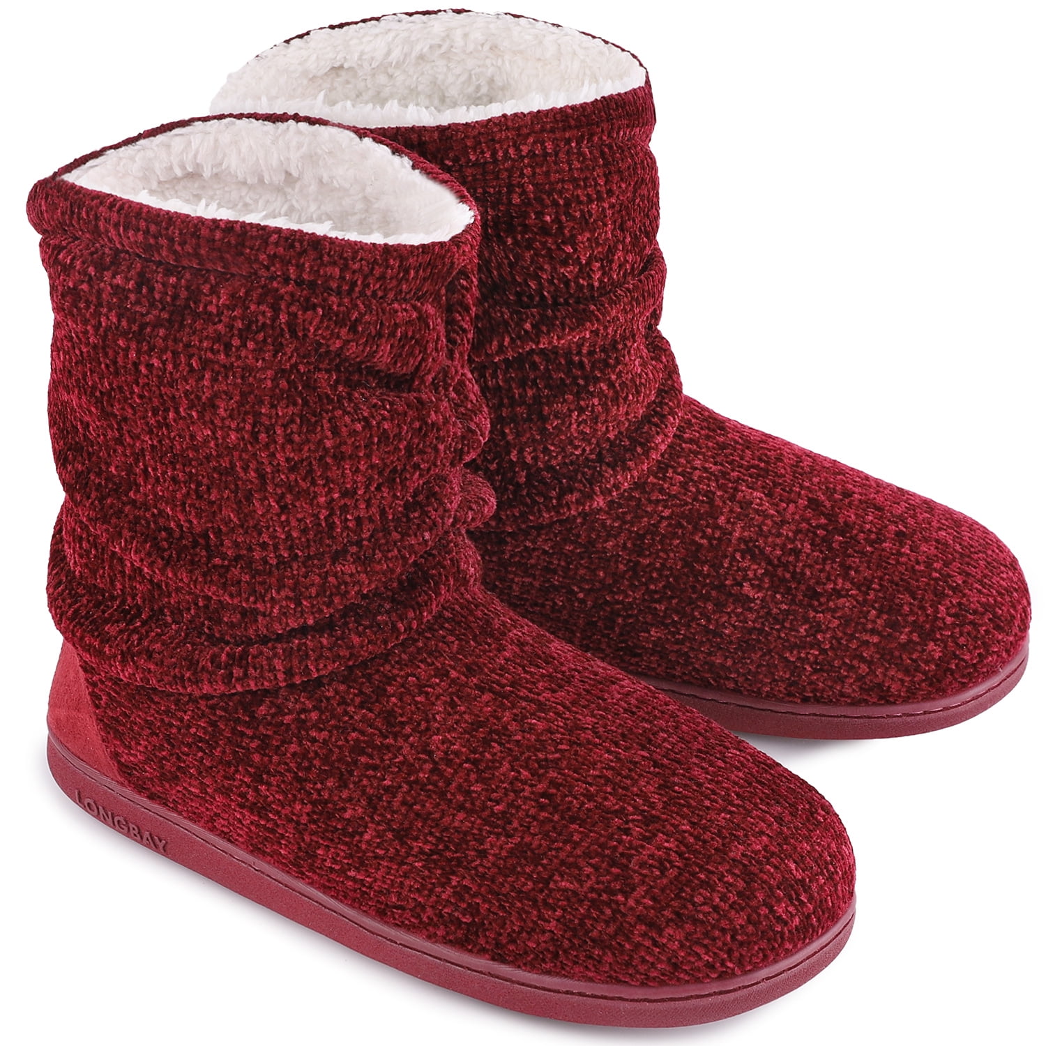 LongBay Women's Chenille Knit Cosy Boots Slippers Soft Plush Fleece ...