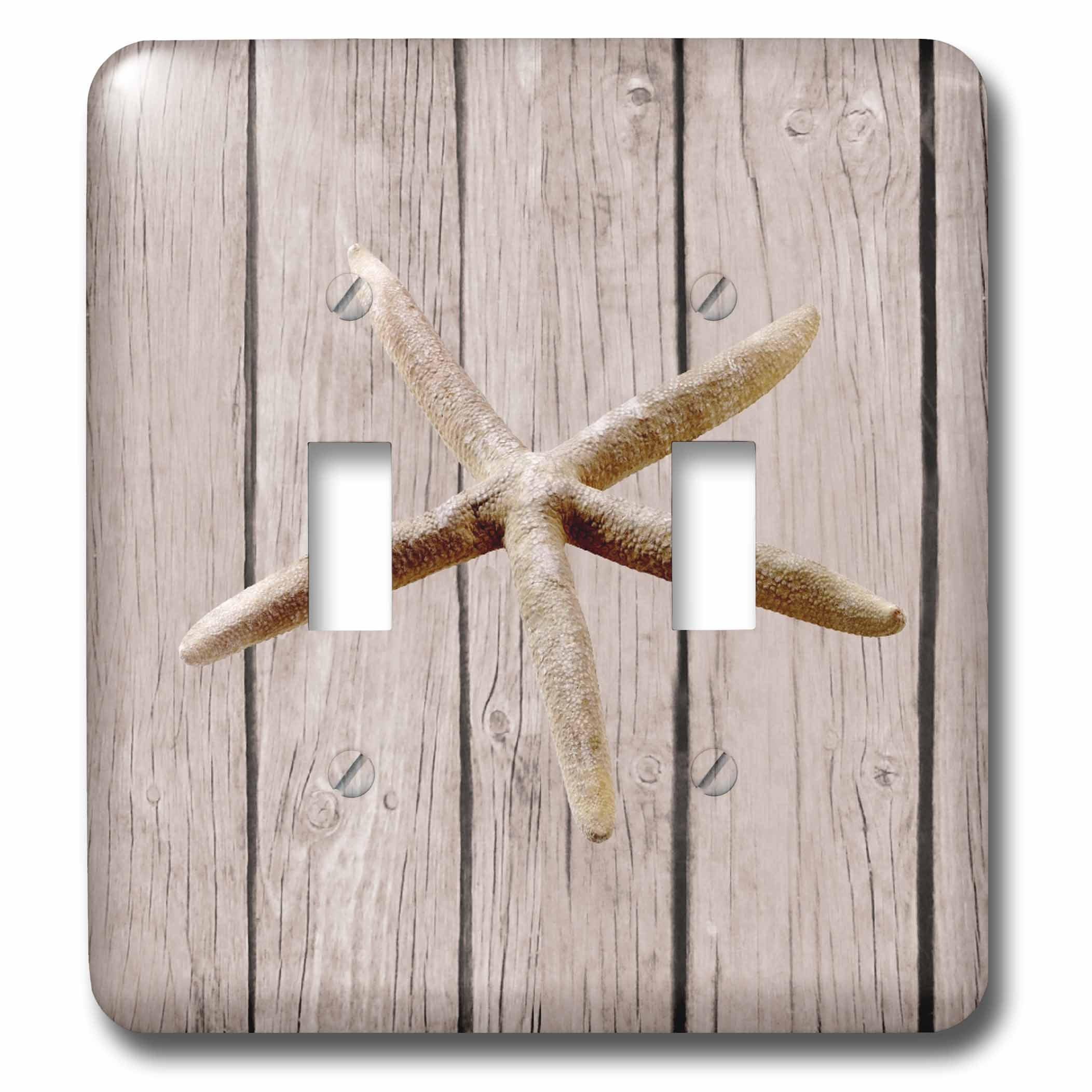 Rustic Faux image of Wood with Starfish double toggle switch lsp-195670 ...