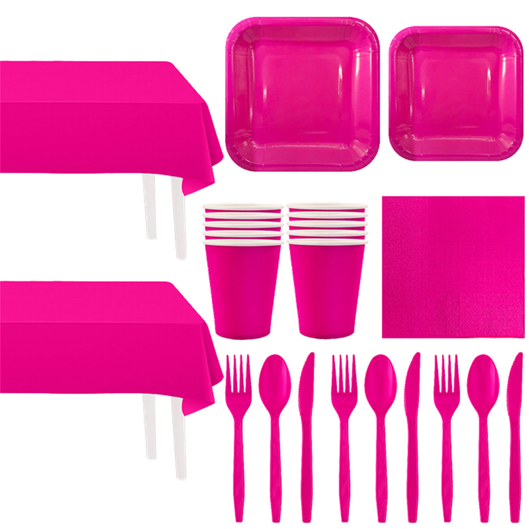 155 Pcs Hot Pink Paper Dinnerware Set Birthday Party Supplies ...