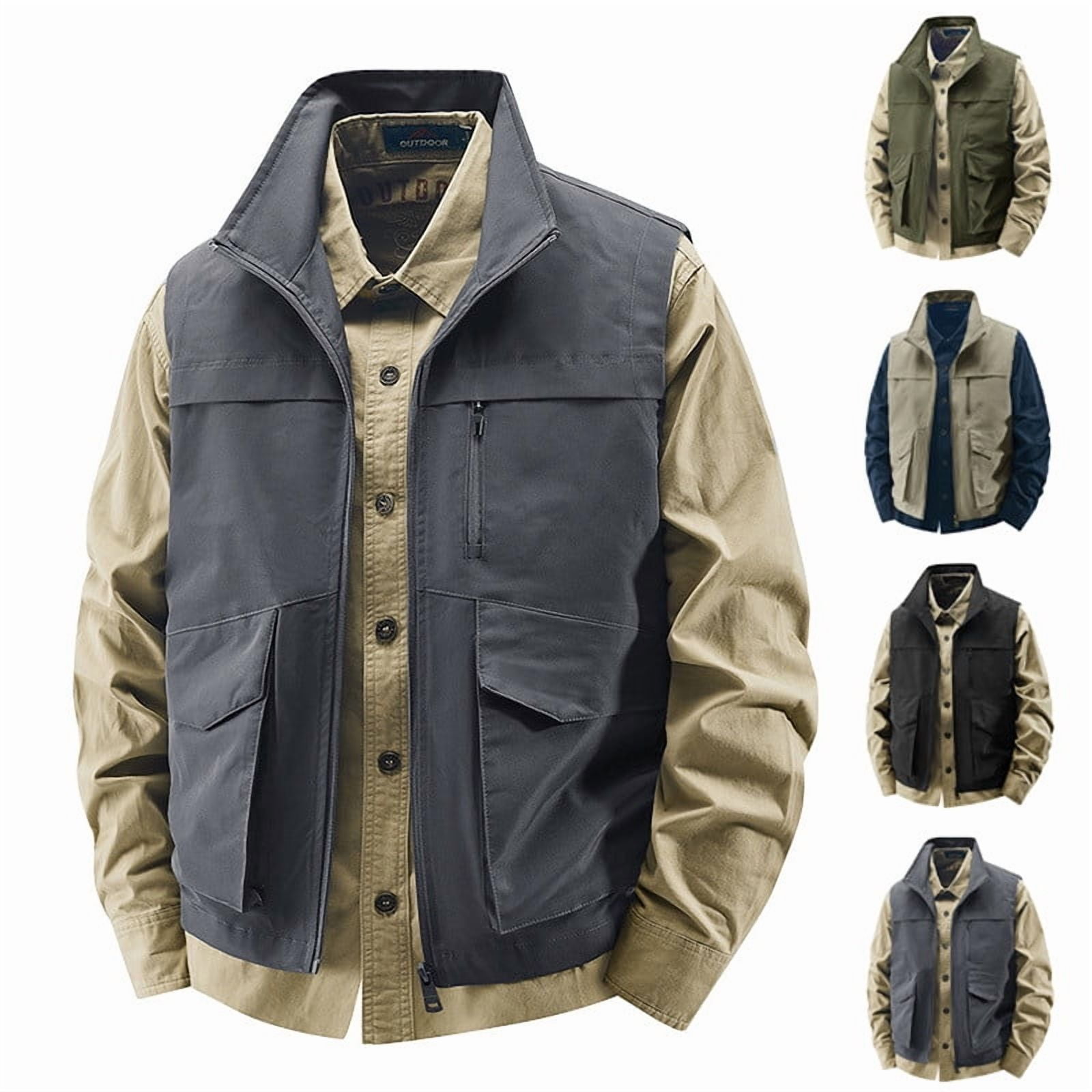 BiZtdJrK Mens Big and Tall Travel Vest Stand Collar Full Zip Sleeveless ...