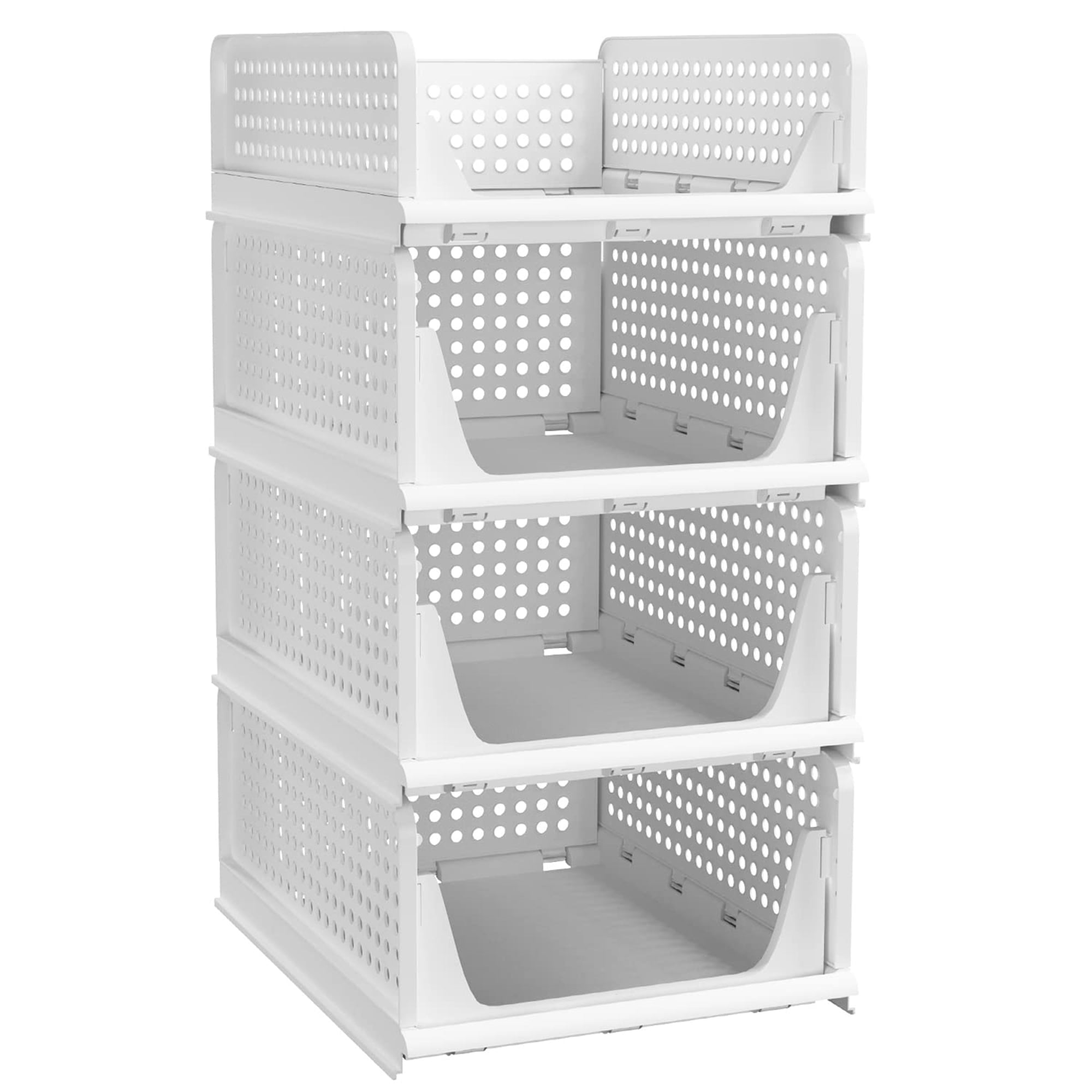 Pinkpum Stackable Plastic Storage Basket Foldable Closet Organizers ...