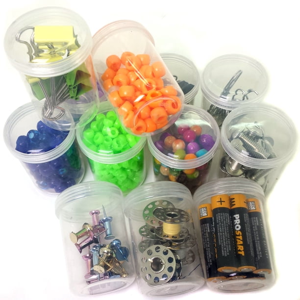 12 Plastic Containers with Rounded Screw-Top Lids - Crafting Beading ...