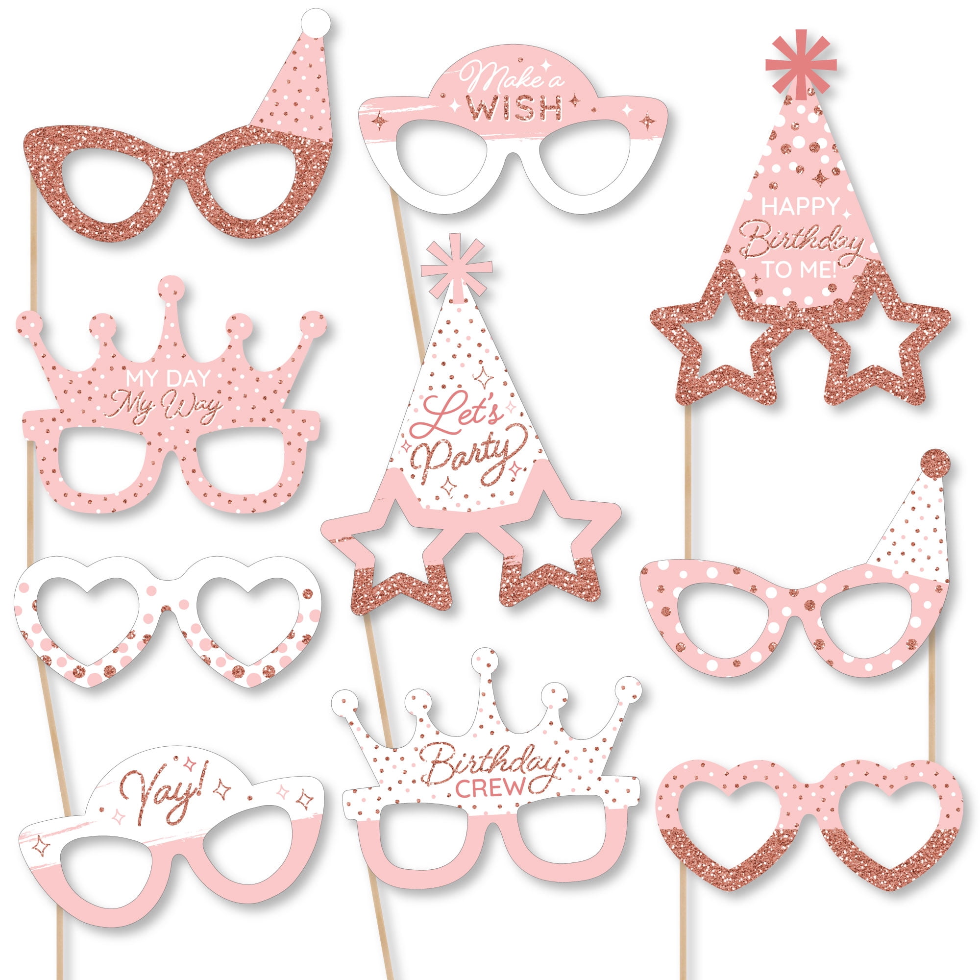 Big Dot of Happiness Pink Rose Gold Birthday Glasses - Paper Card Stock ...
