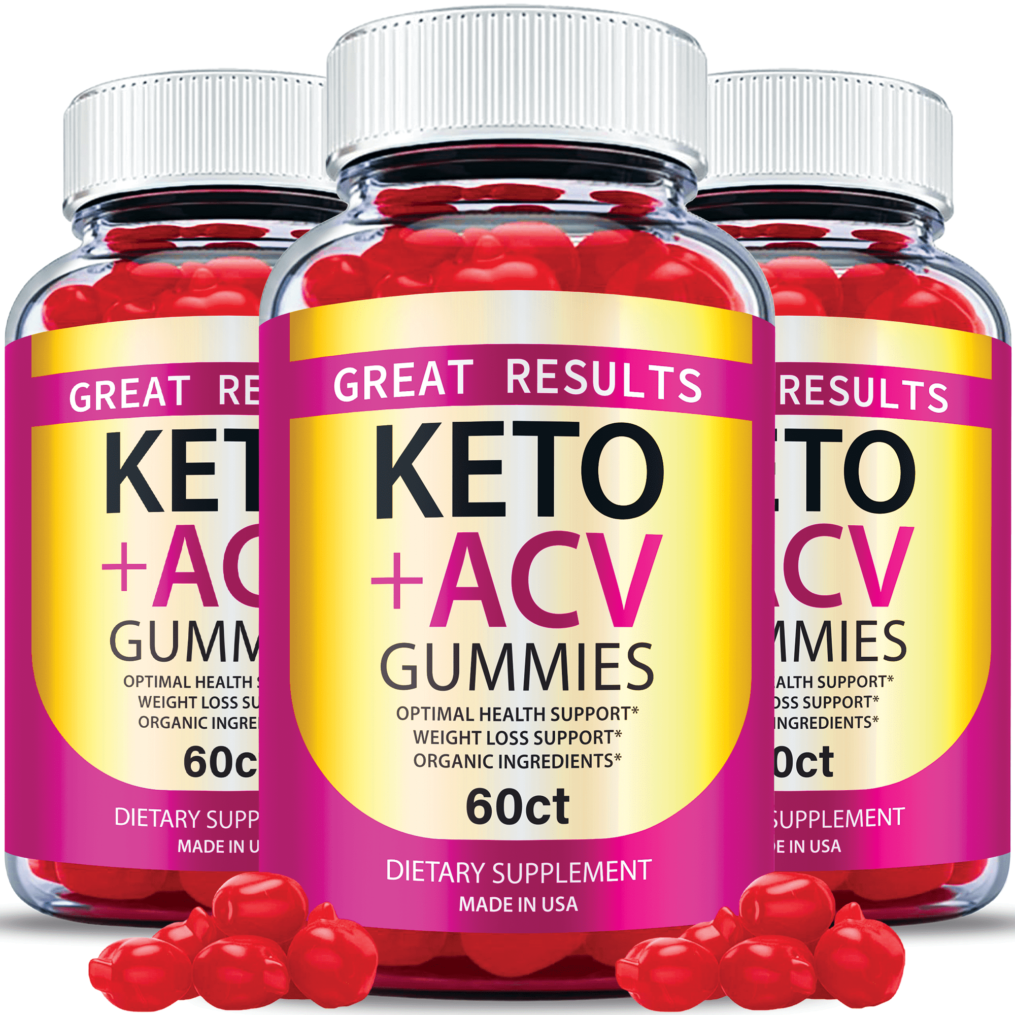 (3 Pack) Great Results Keto ACV Gummies Vegan Apple Cider Vinegar 180 ...