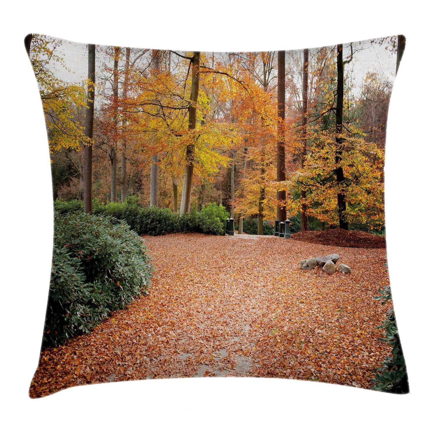 Nature Throw Pillow Cushion Cover, Autumn Forest with Deciduous Trees ...