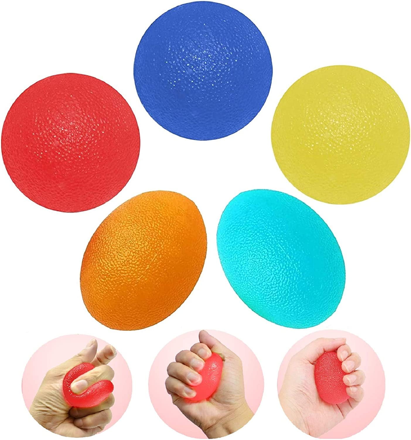 VEGCOO 5PCS Hand Grip Strength Trainer Anti Stress Balls, Stress Relief ...