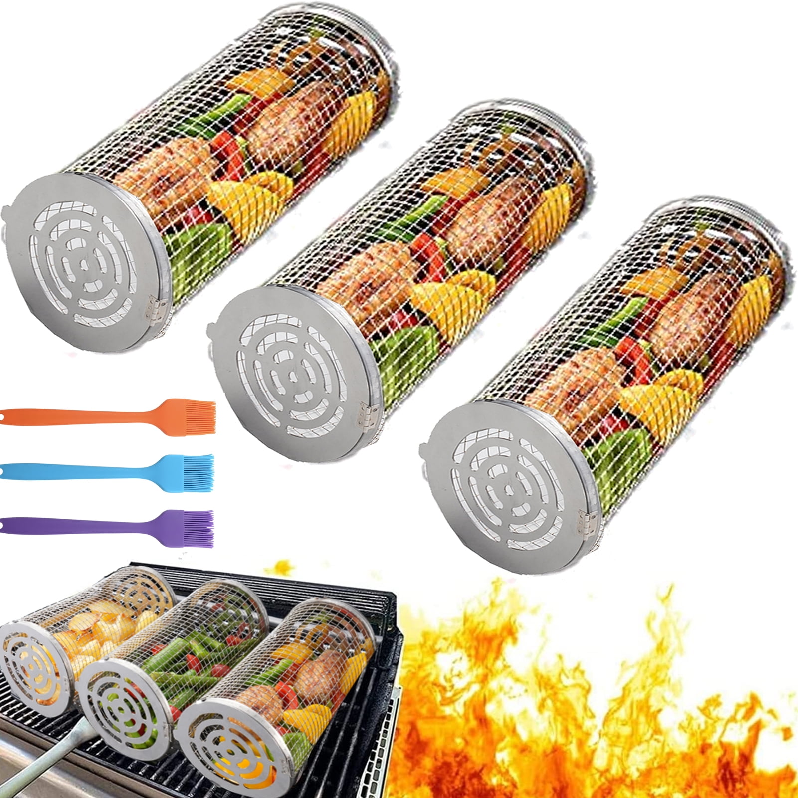 Rolling Grilling Basket - Stainless Steel BBQ Grill Mesh for Vegetables ...