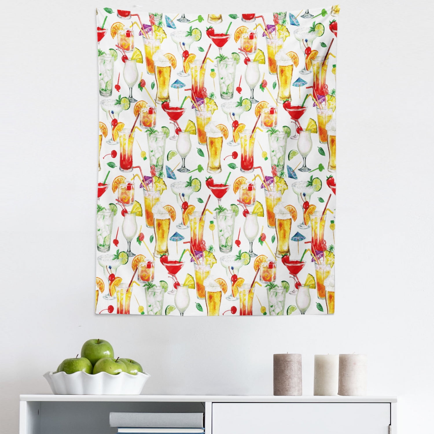 Tiki Bar Tapestry, Exotic Cocktails Pattern Summer Drinks Fresh Juicy ...