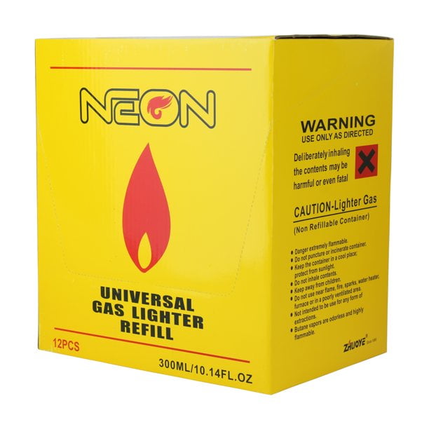 NEON Universal Butane Gas Lighter Refill Ultra Refine - 12 Pack Display ...