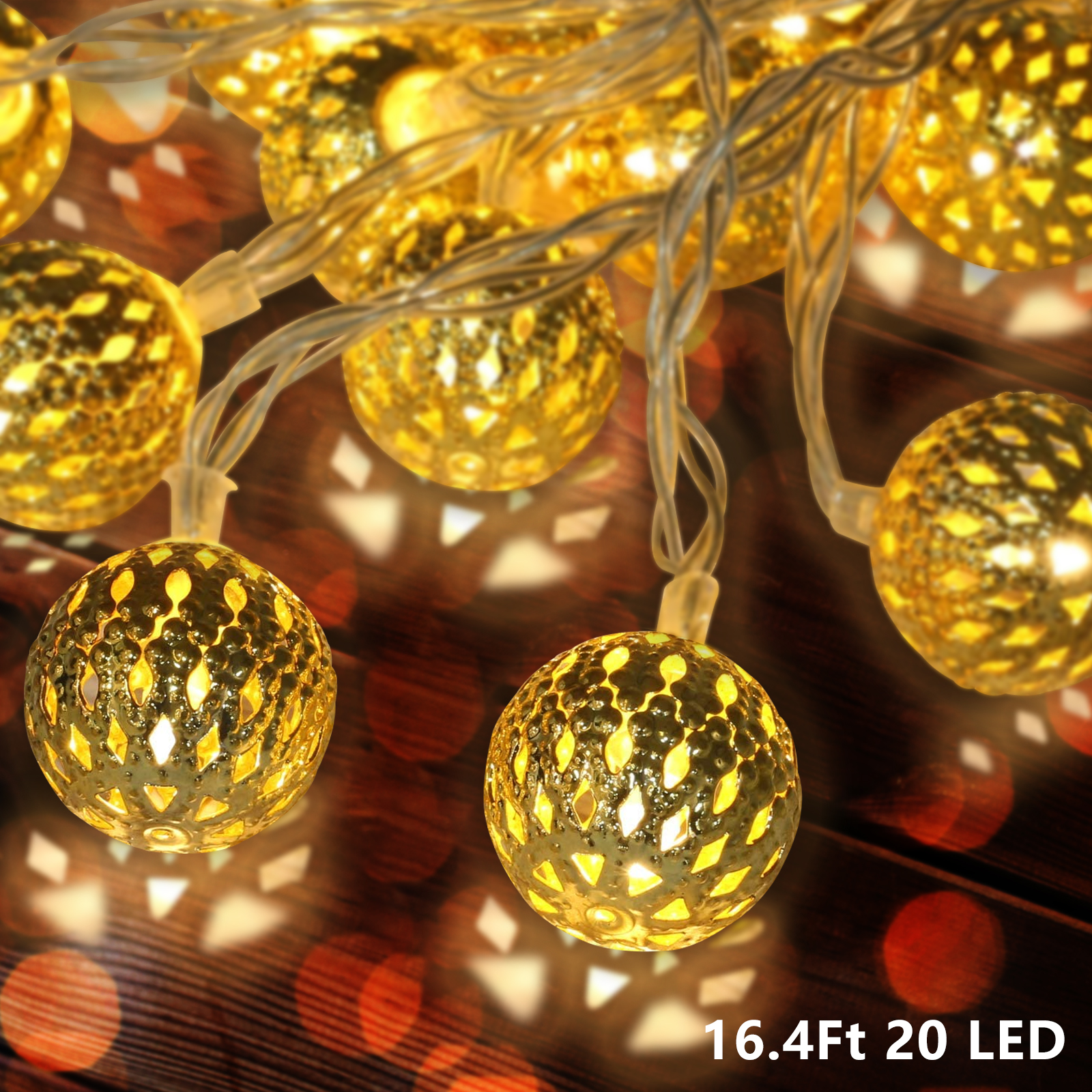 Warm White Metal Ball String Lights, 16.4 ft Outdoor Solar Christmas ...