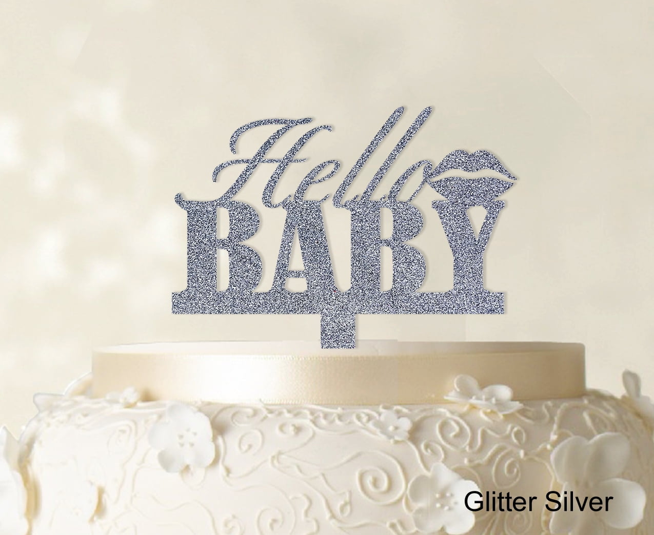 "Hello Baby Custom Cake Topper Personalized Glitter Silver Cake Topper ...