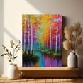 Colorful Birch Trees Lakeside Impasto Oil Canvas Print, Wall Decor for ...