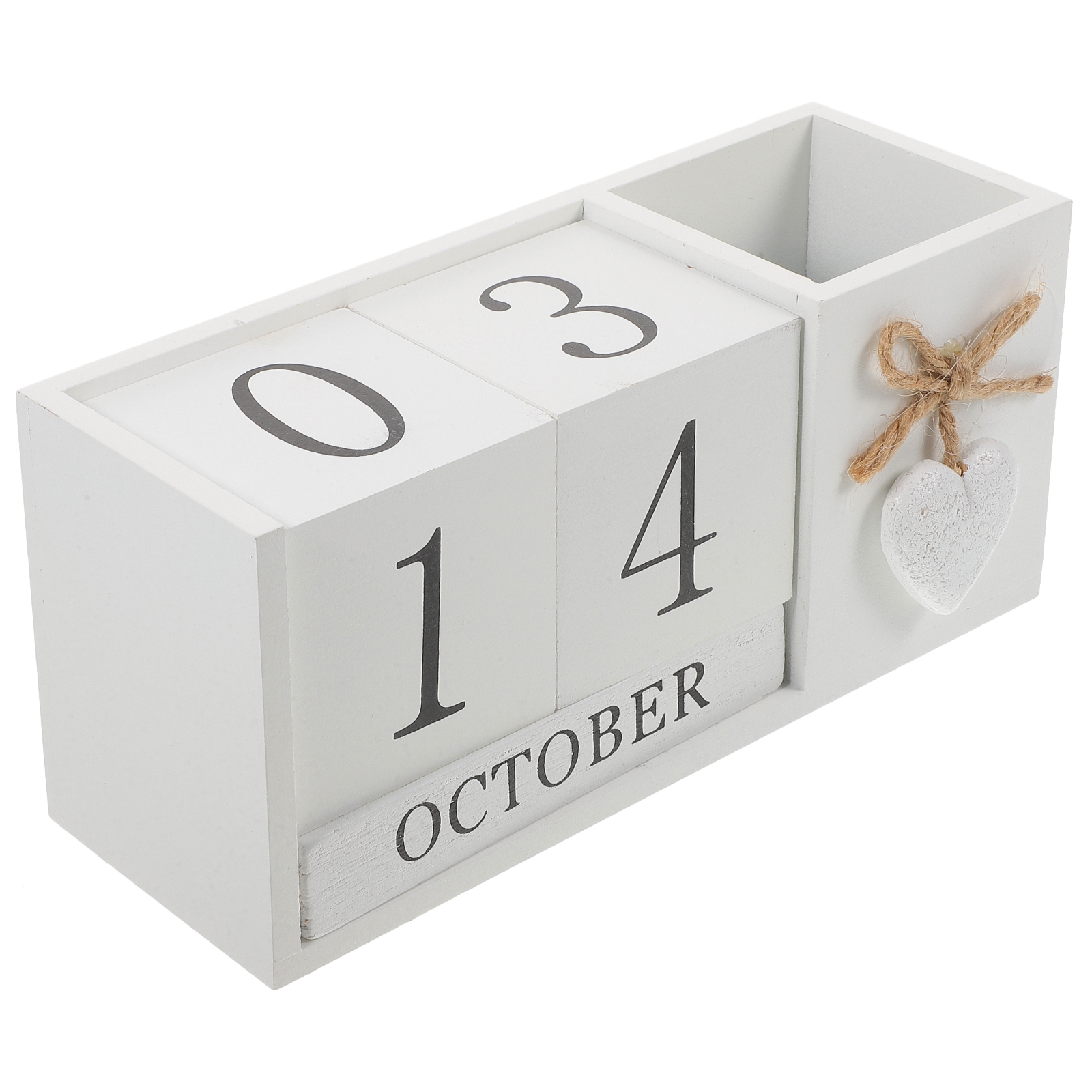 Hemoton Creative Wooden Pencil Holder 2 in 1 Calendar Pen Case Desktop ...