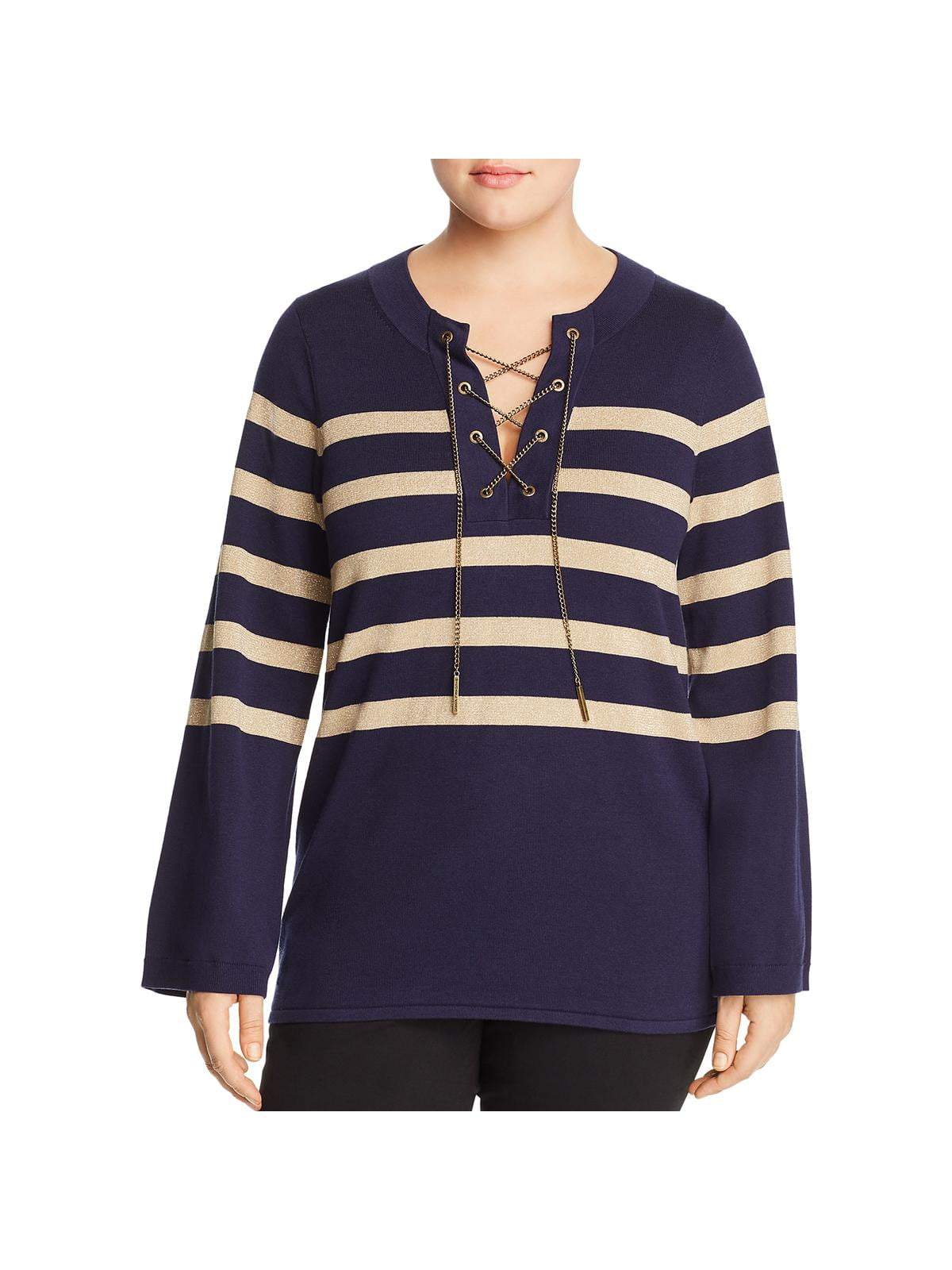 MICHAEL Michael Kors Womens Plus Metallic Striped Pullover Sweater ...