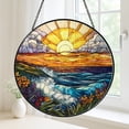 Colorful Meadow Flowers with Rolling Ocean Waves Stained Glass Style ...