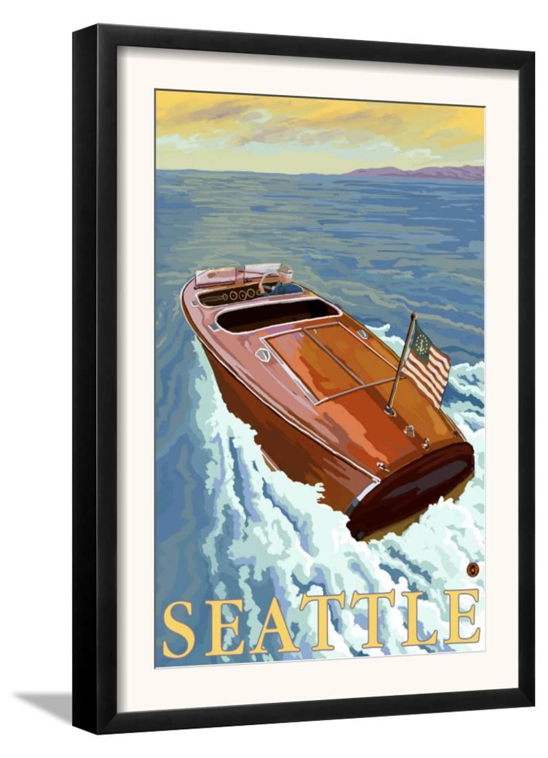 Seattle Washington Chris Craft Boat Framed Art Print Wall Art 13