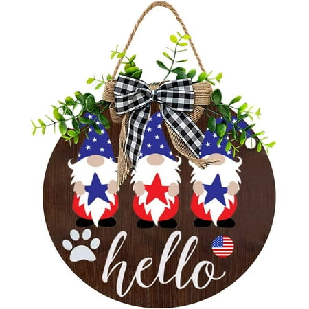 Independence Day Welcome Sign Front Door— Round Wood Hanging Welcome ...