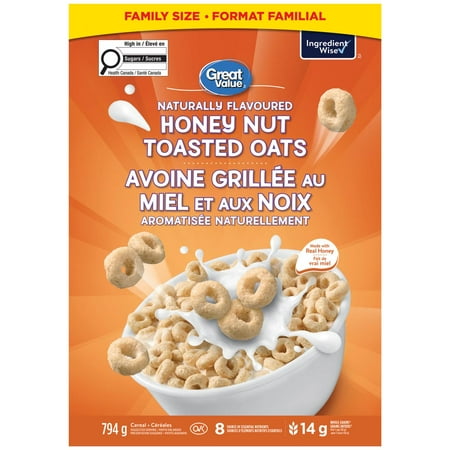 Great Value Bagged Naturally Flavoured Honey Nut Toasted Oats Cereal ...