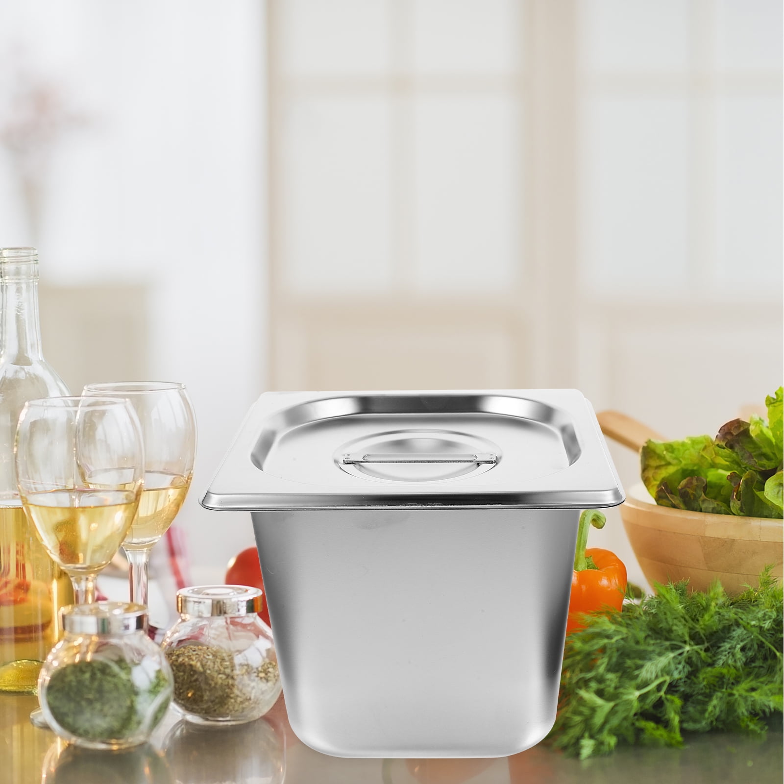 Frcolor Buffet Pan with Lid Stainless Steel Canteen Food Container Pan ...